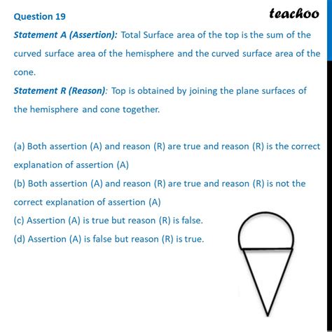Assertion Reasoning Assertion Total Surface Area Of The Top Is The