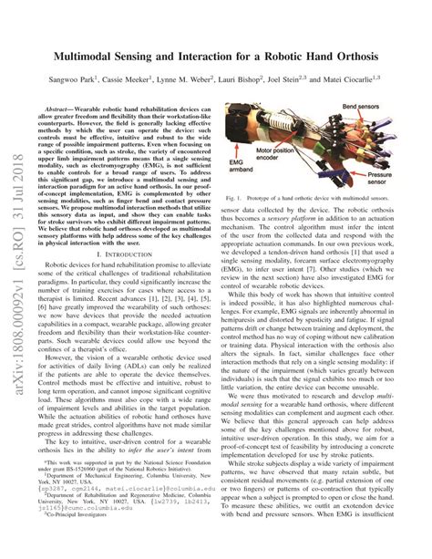 Multimodal Sensing And Interaction For A Robotic Hand Orthosis Deepai