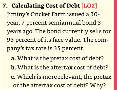Solved Calculating Cost Of Debt LO Jiminy S Cricket Chegg Com