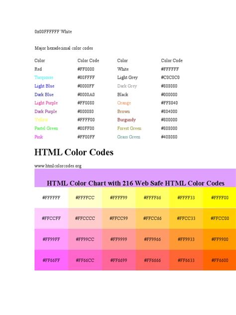 Html Color Code Chart Template 4 Free Templates In Pdf Color Palettes