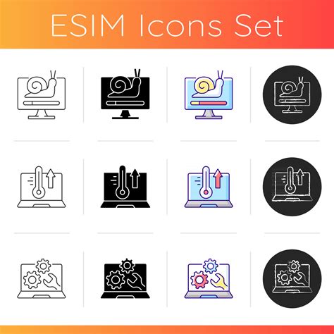 Computer Problems Icons Set Slow Processing Laptop Overheating Software Issue Symptom Repair