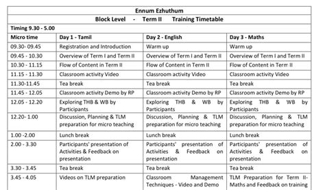 ennum ezhuthum training time table