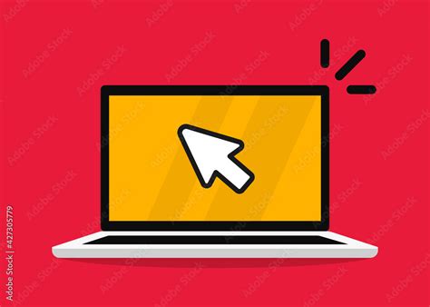 Laptop With Cursor On Screen Click In Laptop Flat Vector Icon Arrow Cursor Icon On Computer