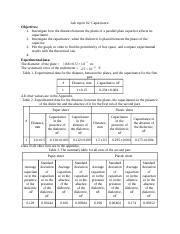 Capacitance Lab Docx Lab Report Capacitance Objectives Investigate How The Distance