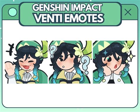 Genshin Impact Venti Emote 3 Pack Cute Anime Emotes For Twitch Discord Streaming Etsy
