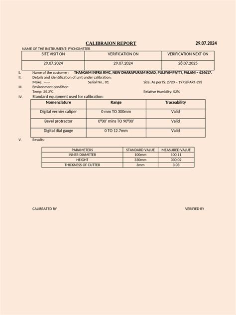 Calibration Report For Pycnometer 01 Pdf