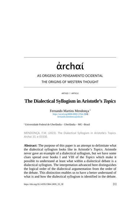 Pdf The Dialectical Syllogism In Aristotles Topics