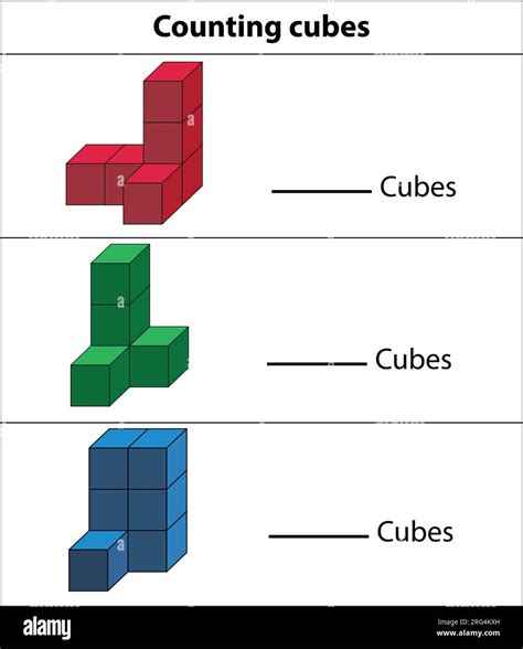 Color Cube Counting Exercise With 3d Shapes Contour Vector Illustration Mathematics Of A