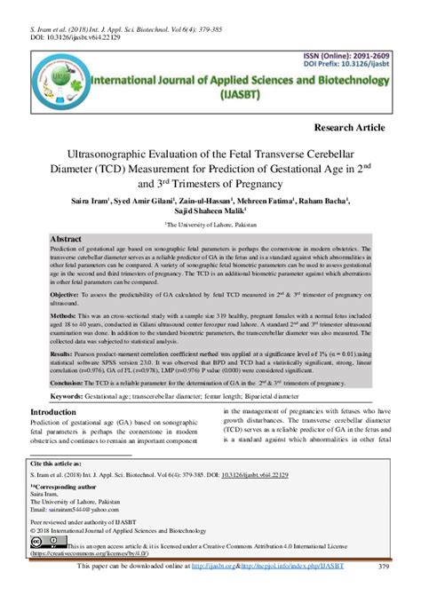 Pdf Ultrasonographic Evaluation Of The Fetal Transverse Cerebellar Diameter Tcd Measurement
