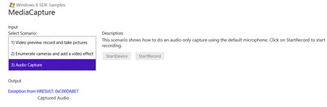 getting exception from hresult 0xc00dabe0 in mediacapture sample of