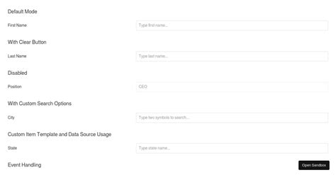 Overview DevExtreme Autocomplete Codesandbox