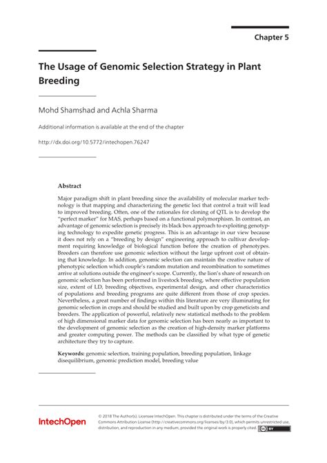 Pdf The Usage Of Genomic Selection Strategy In Plant Breeding