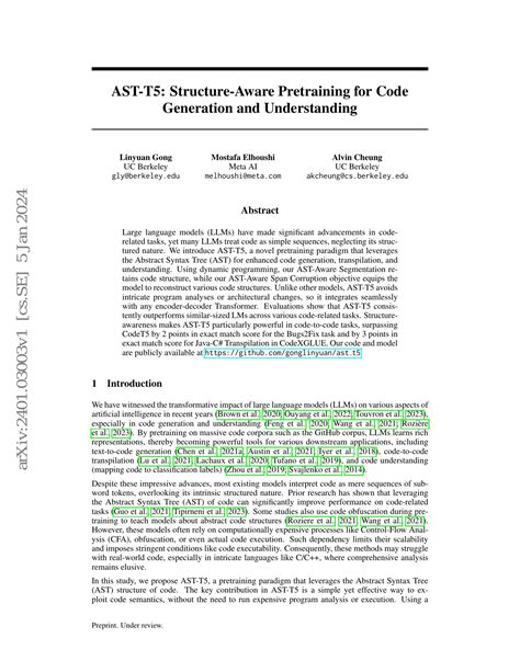Ast T5 Structure Aware Pretraining For Code Generation And