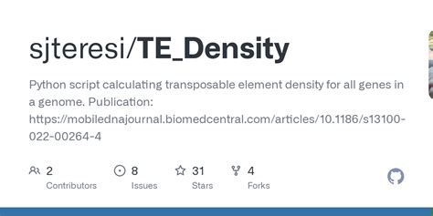 Github Sjteresitedensity Python Script Calculating Transposable