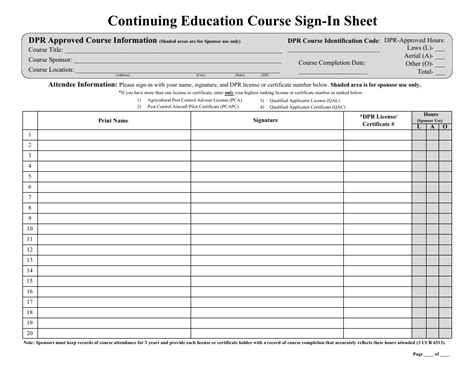 California Continuing Education Course Sign In Sheet Fill Out Sign