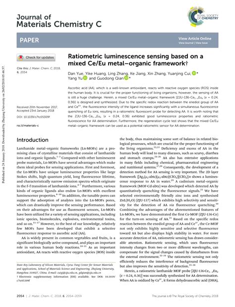 Pdf Ratiometric Luminescent Sensing For Ascorbic Acid Based On Mixed