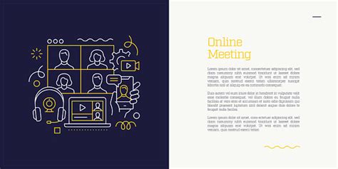 일러스트 레이션 온라인 회의 개념의 벡터 집합입니다 웹 페이지 배너 포스터 인쇄 등을 위한 라인 아트 스타일 배경 디자인 벡터 일러스트레이션 화상 회의에 대한 스톡 벡터