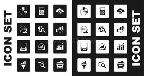 Set Cloud And Shield Search Globe Data Analysis Pie Chart Infographic Calculator And Server