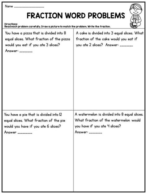 Beginning Fractions Word Problems For Math Intervention Worksheets 3rd