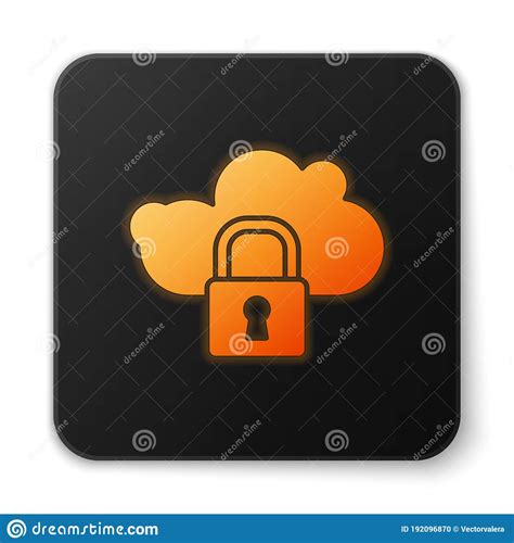 Orange Glowing Neon Cloud Computing Lock Icon Isolated On White Background Security Safety