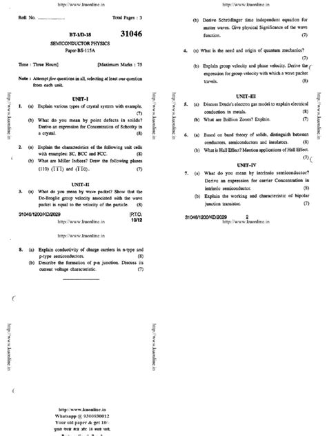 Btech 1 Sem Semiconductor Physics 31046 Dec 2018 Pdf