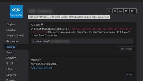error restoring no space left on device for app with custom storage