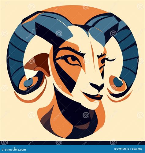 Head Of A Ram With Horns Vector Illustration In Flat Style Stock