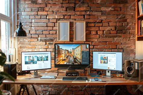 A Modern Workspace Setup With Dual Monitors And Keyboard Perfect For Business And Technology