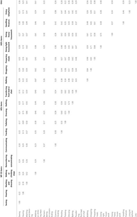 Spearmans Correlation Coefficient Matrix Between Individual Items Of