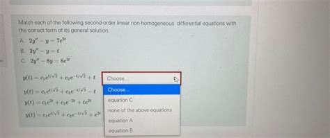 Solved Match each of the following second-order linear non | Chegg.com