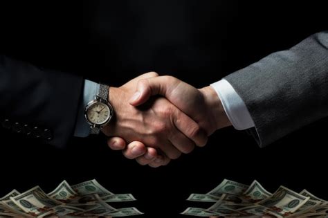 Premium Ai Image Two Individuals Engage In A Handshake Atop A Stack Of Currency The Concept Of