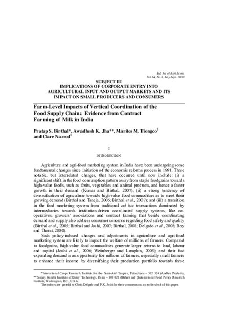 Pdf Farm Level Impacts Of Vertical Coordination Of The Food Supply Chain Evidence From