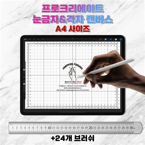 스내핑 핑거스 프로크리에이트 Procreate 눈금자 격자 캔버스 24개의 브러쉬 세트 A4 사이즈 위시버킷