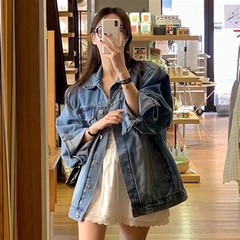 베이지하루 블루 헤징 라펠 싱글 자켓 워싱 데님 청자켓 캐주얼 루즈핏 올매치 패션 코디 스나일 데일리룩 여성 상의 여자 마이 탑