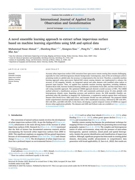 Pdf A Novel Ensemble Learning Approach To Extract Urban Impervious Surface Based On Machine