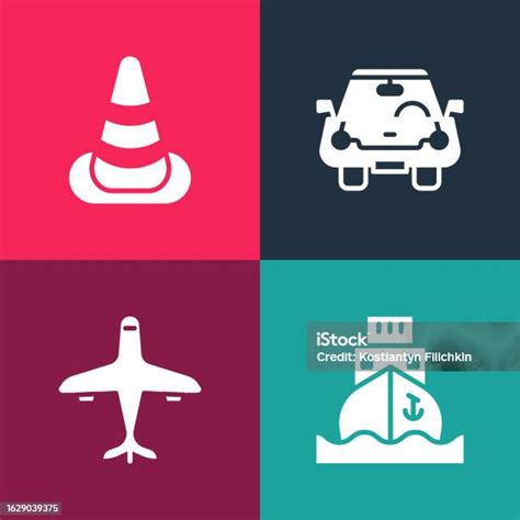 팝 아트 화물선 비행기 및 교통 원뿔 아이콘을 설정합니다 벡터 거리에 대한 스톡 벡터 아트 및 기타 이미지 거리 고풍스런 교통 Istock