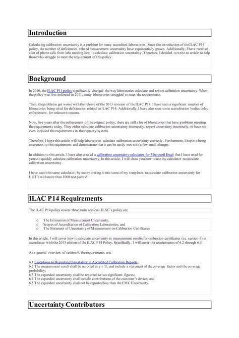 Uncertainty Measurement Calculation Docx Uncertainty Measurement Calculation Docx