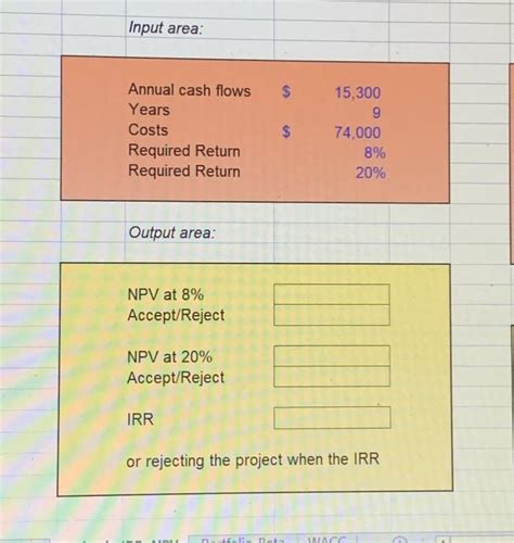 Solved Input Area Required Payback 3 Output Area Project A