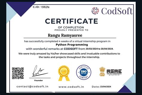 rangu ramyasree on linkedin internship codsoft cip python programming