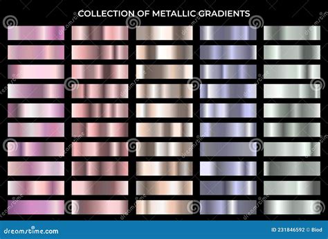 Metallic Gradient Big Set Shiny Metal Texture Gradation Background Collection Stock Vector