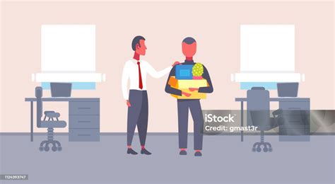 보스 환영 새로운 작업 공석 직원 물건 골 판지 상자 편안한 직장 사무실 인테리어 첫 번째 작업 하루 개념 평면 수평 객실 있음에 대한 스톡 벡터 아트 및 기타 이미지