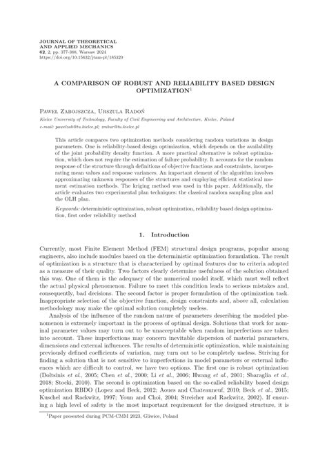 pdf the comparison of robust and reliability based design optimization