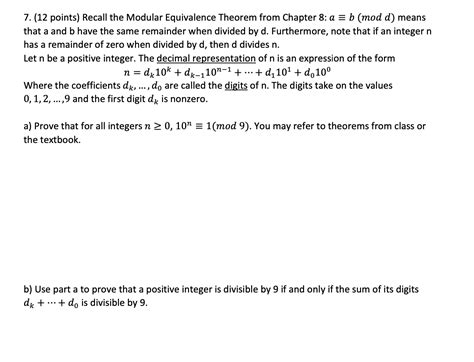 Solved 712 Points Recall The Modular Equivalence Theorem