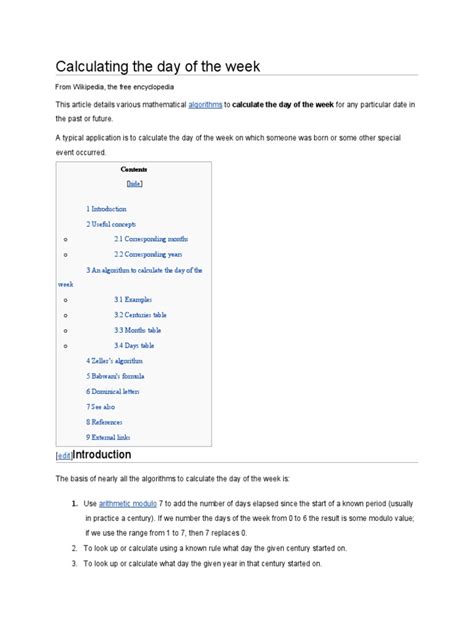 calculating the day of the week pdf mathematics