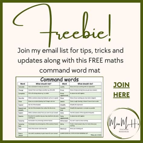 Freebie Maths Command Word Mat By Miss Mhs Math Resources Tpt