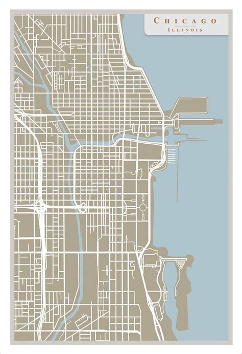 Chicago Street Map 13x19 Print Chicago Art Poster Home Decor Wall