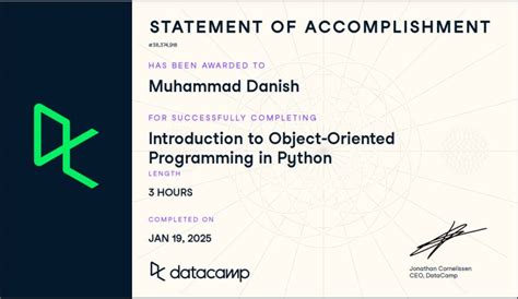 Completed Python Oop Course On Datacamp Muhammad Danish Posted On The