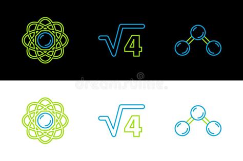 Set Line Molecule Atom And Square Root Of 4 Glyph Icon Vector Stock