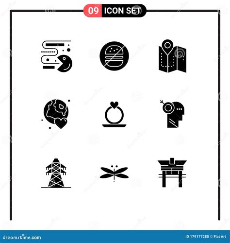 User Interface Pack Of 9 Basic Solid Glyphs Of Day World Map Globe Location Stock Vector