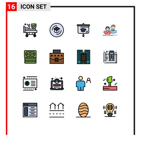 Group Of 16 Flat Color Filled Lines Signs And Symbols For Team Group School Employee School